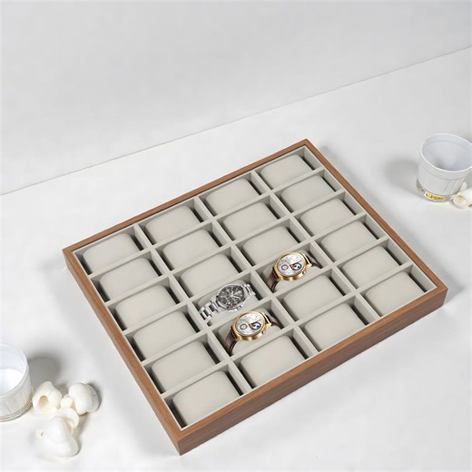 24 Slot Watch Box | Walnut Grain Finish, Soft Lined Display Case - Etsy