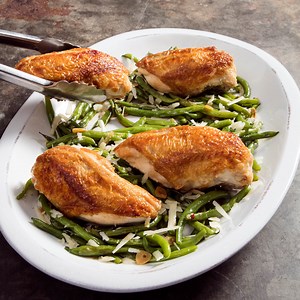 Skillet-Roasted Chicken Breasts with Garlicky Green Beans | America's Test Kitchen