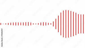 Audio track visual, red lines reacting on sound and moving left, white background
