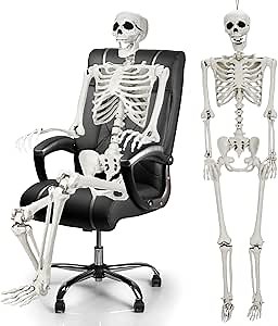 5.4Ft Life Size Skeleton Halloween Decor, Full Body Realistic Human Bones with Posable Joints, Halloween Decoration Outdoor & Indoor, Scary Halloween Party Décor, Yard Lawn Haunted House Prop
