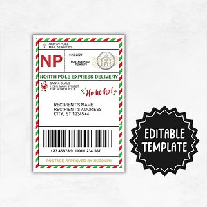 Santa Shipping Label Template | Editable North Pole Mail Label | Santa Mail Delivery Tag | Santa's Workshop Shipping Label - Etsy