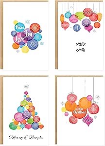 easykart labels 20 Christmas Cards Assortment with Envelopes & Sealing Stickers, 4 Holiday & Christmas Colouful Theme, 6.75" x 4.5" For Friends, Family and loved Ones