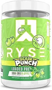 RYSE Loaded Pre Workout Powder - Sour Punch Green Apple - Daily Pre-Workout for Men & Women with 390mg Caffeine, Beta Alanine, and Citrulline for Pump, Focus, and Energy - 30 Servings