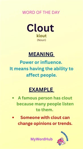 Clout means power or influence. People with clout can change opinions. Learn English one word at a time 💡 #Clout #LearnEnglish #WordOfTheDay #vocabulary