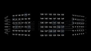 Design 3D array of numbers on black background with overlay text for futuristic data visualization