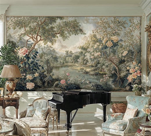 Vintage French Country Landscape Wallpaper Mural: Peel and Stick - Etsy