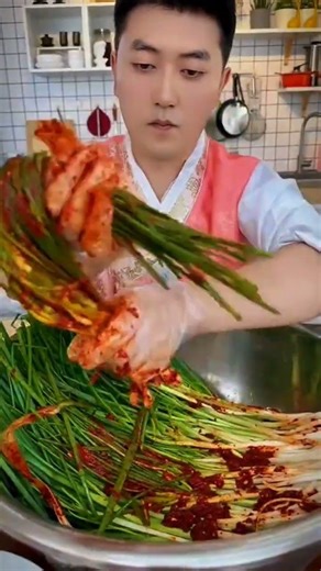 Eating special and spicy Scallion Kimchi recipe asmr at home, it's so delicious and yummy.... #event