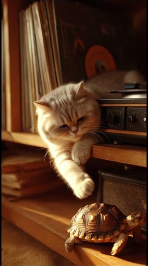 Blue cat tries to make peace with the turtle 🐱🐢💙 #catshorts #funnyanimals #cutepets