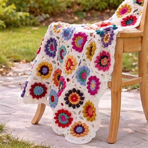 Flower Granny Square Blanket Crochet Pattern • Colorful Crochet Afghan PDF • Boho Floral Throw Pattern • Easy Crochet Motif - Etsy