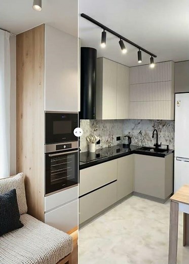 Cozy Minimal Kitchen ✨ Warm Wood + Soft Lighting Inspiration #beforeafter #interiordesign #kitchen