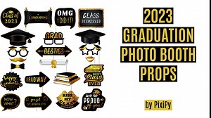 2023 Graduation Photo Booth Props - Graduation Party Supplies and Decorations - Class of 2023 Large and Durable, Black and Gold Photo Props (No Glitter) - 22 Count