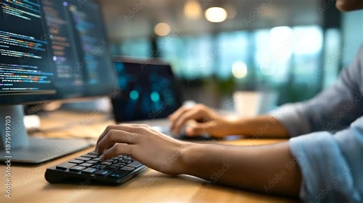 Programmer coding with AI integration interface multiple programming languages software development visualization DevOps dashboard smart coding platform development technology