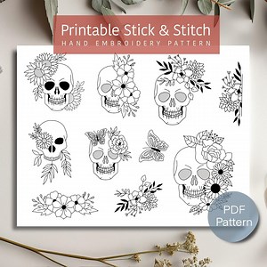 Floral Skulls Embroidery Pattern, Stick and Stitch Embroidery Design, Skull Embroidery Art, Floral Embroidery Pattern, Digital Download PDF - Etsy