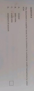 QUESTION 8The document a supplier issues to its customers to s... | Filo