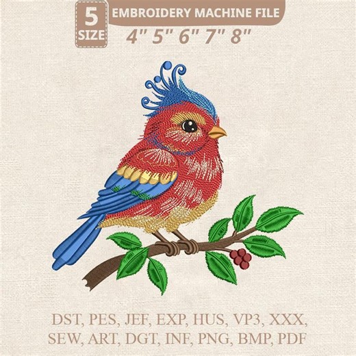 Cardinal Bird Embroidery Design, Red Crested Wildlife Pattern (digital Download) - Etsy