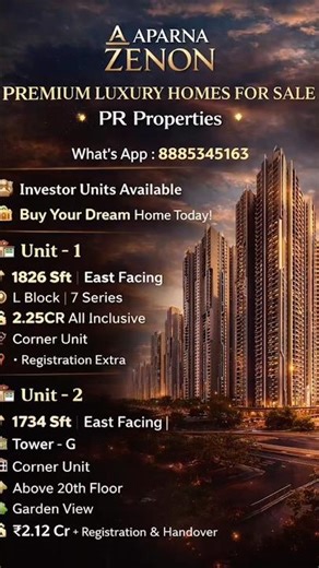 🏡 Aparna Zenon Luxury Apartments | East Facing 3BHK | Premium Homes in Hyderabad💫#shorts #trending
