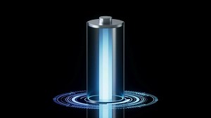 3D fast charge battery on black background, energy technology concept, 3d rendering.