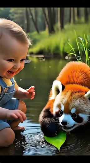 Baby & Red Panda Splash Adventure 🐼💦 | Cutest Pond Moment Ever #cutecartoon #kidsanimation #redpanda