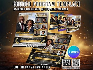 Editable Church Program Template, Elegant Design (8.5x11) (canva) - Etsy