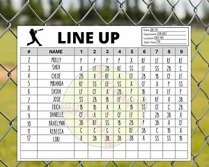 Softball Line up Card Template, Batting Line up Printable, Softball Fillable PDF - Etsy