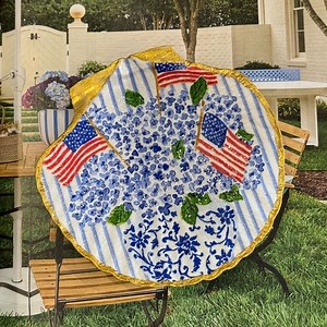 Hand Crafted American Flag and Hydrangeas Trinket Shell Dish