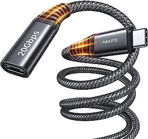 AINOPE USB C Extension Cable, 20Gbps/USB3.2 Fast Transfer USB Type C Extender 1240W Charging Compatible with iPhone 16 pro max/PSVR2/USB C Hub/MacBook Air M2 Pro/iPad/Magsafe Charger,6.6FT,Black