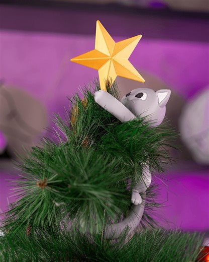 3D Printed Cat Christmas Tree Topper With Star - Etsy