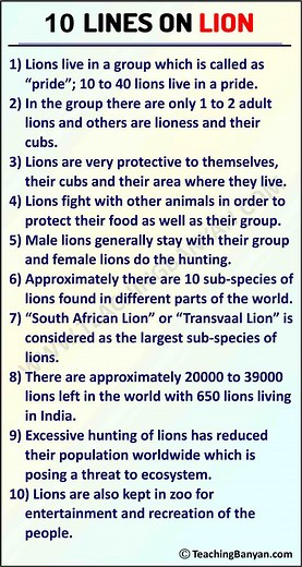 10 Lines on Lion for Children and Students of Class 1, 2, 3, 4, 5, 6