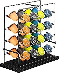 Coffee Pod Holder Stand Metal Coffee Pod Storage 32 K Pod Organizer Black Coffee Capsules Storage Rack for Home Office Kitchen Cafe Counter (Black)