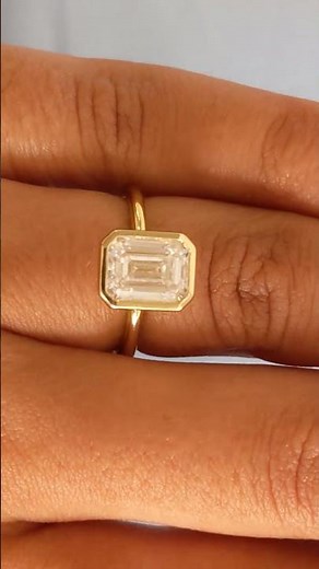 Bezel Set Emerald Cut Lab Grown Diamond Solitaire Ring | IGI Certified Lab Diamond