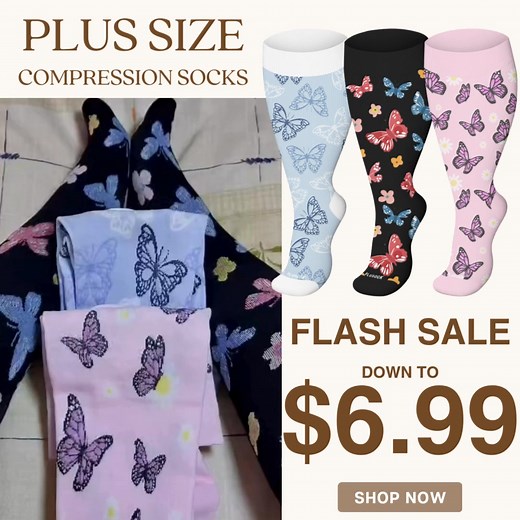 124 reactions · 22 shares | Biggest Flash Sale Live: Compression Socks Down To $6.99! 罹Plusock compression socks help with:⁣ ✅ Diabetic & peripheral neuropathy⁣ ✅ Heavy legs and feet⁣ ✅ Poor blood flow circulation⁣ ✅ Twisted, bulging veins⁣ ✅ Stretchy, shiny skin from edema⁣ 罹Limited Stock! Get yours now in multiple patterns and 2XL-7XL sizes! | Plusock | Facebook