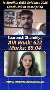 🚀 Saaransh Shandilya:622 Rank & 69.04 Marks | GATE 2025 Triumph with KnowledgeGate & Sanchit Sir! 💯🎉