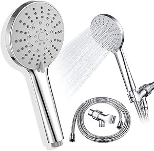 6.5FT Hand Held Shower Head with Long Hose, 6 Modes, 4.52” Large Face High Pressure Handheld Shower Head with Extra Long Hose and ABS Mount, Detachable Shower Head with Hand Held