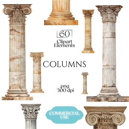 Columns Clipart, Classical Roman Greek Pillars PNG, Ancient Corinthian Ionic Marble Column Graphics (60 Files, Transparent Background) - Etsy