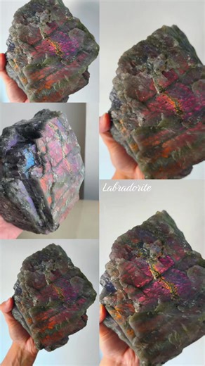 Labradorite benefits center on protection, intuition, and balance, acting as an aura protector, dispelling negativity, enhancing psychic abilities, reducing stress, and stabilizing emotions while boosting mental clarity and self-discovery It's believed to help overcome fears, break bad habits, and even balance hormones and metabolism for overall well-being, making it a stone for spiritual growth and inner harmony. #theroseatticcrystals #crystals #giantrawstone #labradorite #redflash