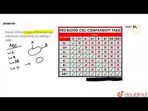 Explain different types of blood groups and donor compatibility by making a table