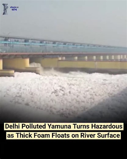 लोकतंत्र का स्तंभ on Instagram: "Thick white foam floating over the Yamuna River in Delhi has once again highlighted the grim reality of pollution in one of India’s most important rivers. The foam, caused by untreated sewage, industrial effluents, and toxic chemicals, is clearly visible across several stretches of the river. According to reports, the Yamuna contains dangerously high levels of fecal coliform bacteria—up to 37 times above safe limits—along with elevated ammonia levels and hazardou