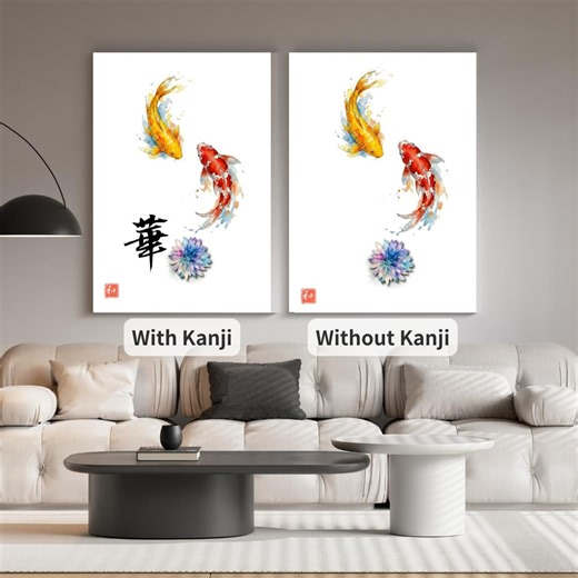 Two Koi Fish Watercolor Art Print, Japanese Carp & Flower (digital Download) - Etsy
