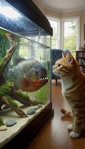 Shocking!🐾💖 When Cat and Fish Locked Eyes, The World Stopped. #cat #cute #kitten #tabbycat #cutecat