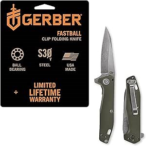 Gerber Gear Fastball - Slim, Lightweight Folding Knife with Lock Release - Pocket Knife with 3-Position Clip - EDC Gear - 3" - Made in USA - Flat Sage