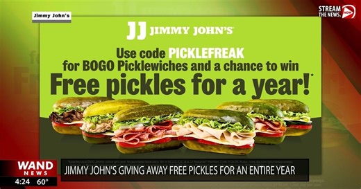 Caught in a pickle? Jimmy John's giving away free pickles for an entire year
