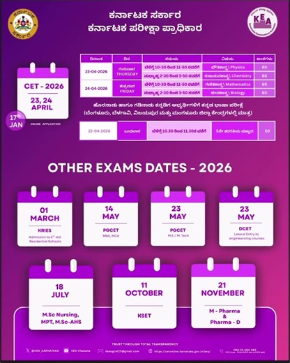 KCET and KSET notifications and exam dates