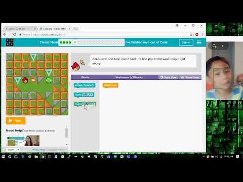 Aaron playing Code.org Angry Birds Level 1-4 Hour of Code