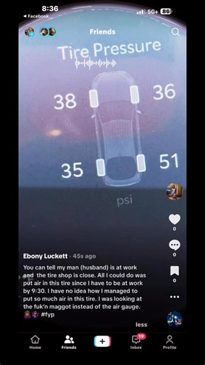 You can tell my man (husband) is at work and the tire shop is close. All I could do was put air in this tire since I have to be at work by 9:30. I have no idea how I managed to put so much air in this tire. I was looking at the fuk'n maggot instead of the air gauge. I am sick and tired of this shit🤘🏾🖖🏾🤌🏾🫸🏾🫴🏾 I am running away🙄 #idontowncopyrightstothemusicinthebackground #funnyvideos | Ebony Luckett-Daniels