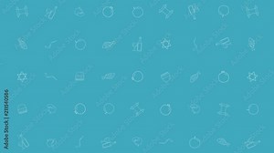 Rosh Hashanah holiday flat design animation background with traditional outline icon symbols