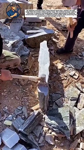 Traditional Stone Splitting Using Hand Tools and Wedges