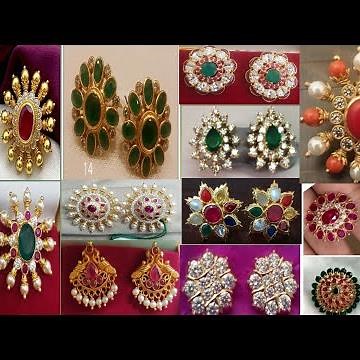 Top50+gold stud earrings designs with weight/gold tops/stud type stone earrings|| exclusive earrings