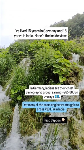 Aditi & Raghav - The Career Club on Instagram: "I’ve lived and worked in Germany for years, and I’ve seen this reality from the inside. In Germany, Indians are the richest demographic group, earning on average ~€65,000 💶. Yet many of these very same engineers struggle to cross ₹15 LPA in India. I’m not an exception to this story. I’m part of it. My intelligence didn’t change when I moved countries. My degree didn’t change. My work ethic didn’t suddenly appear. What changed was the ecosystem aro