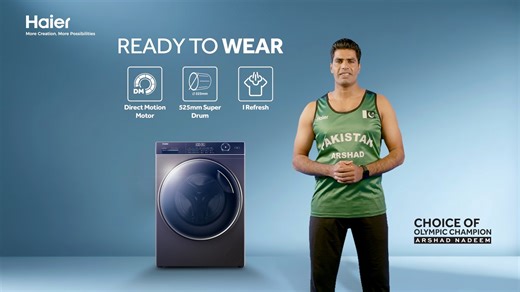 Experience quiet, reliable, and energy-efficient washing with Haier's Direct Motion Motor! No belts, less noise, and more durability designed to last while saving energy & water. The choice of champions, trusted by Arshad Nadeem! #Haier #PowerOfChampions #ArshadNadeem #HaierWashingMachine #DirectMotionMotor #MoreCreation #MorePossibilities | Haier