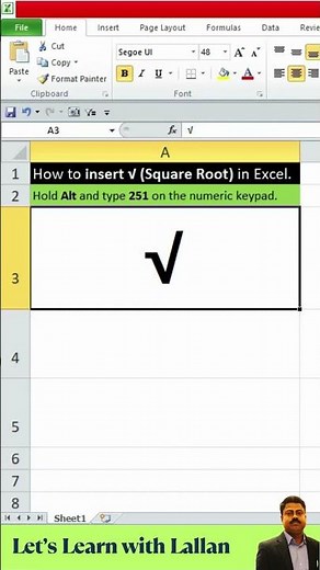 How to Type √ in Excel | Alt Code 251 | Square Root Symbol Without Copy-Paste | ype √ Instantly #fb